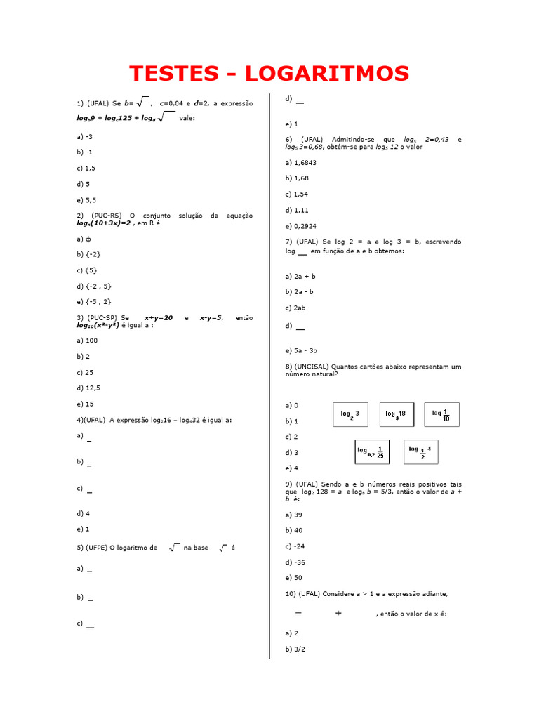 Problemas de Logaritmos para Vestibulares | PDF | Escala de magnitude de momento | Terremotos