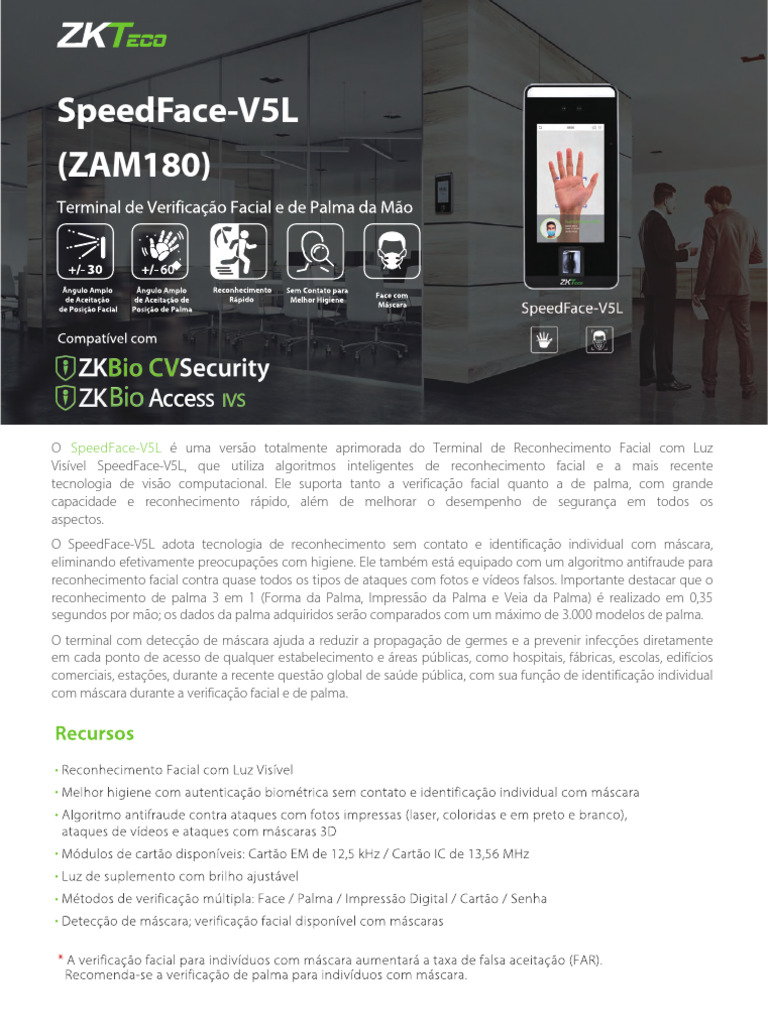 Datasheet SpeedFace-V5L | PDF | Negócios | Tecnologia e Engenharia
