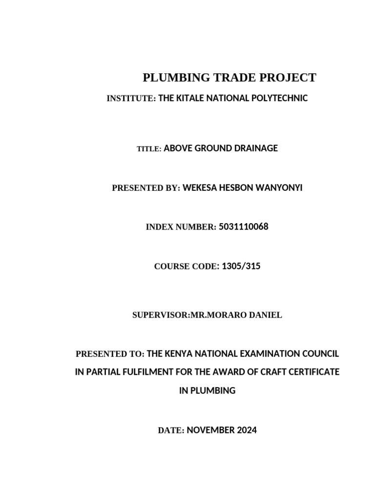 Above Ground Drainage Project Report | PDF | Tap (Valve) | Pipe (Fluid Conveyance)