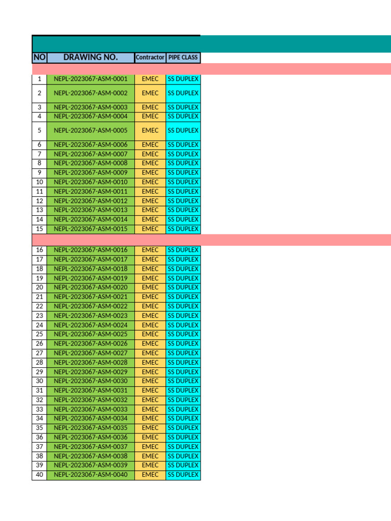 EMEC Piping Status | PDF | Manufactured Goods | Chemical Engineering