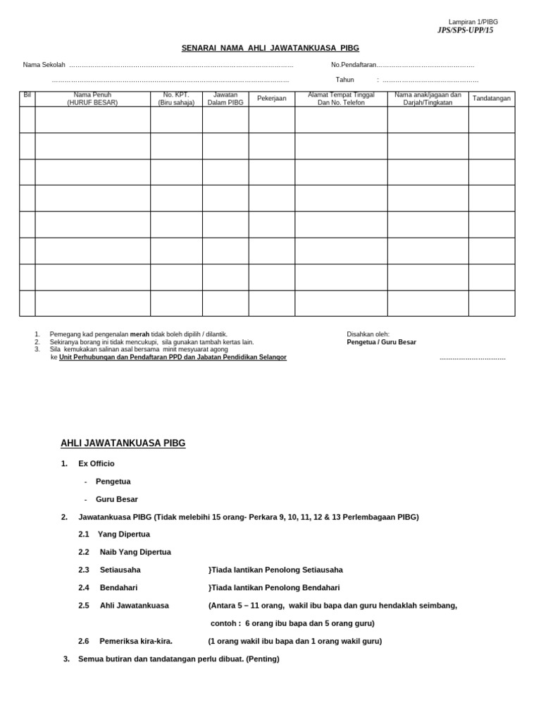 3.borang Senarai Ajk Pibg | PDF
