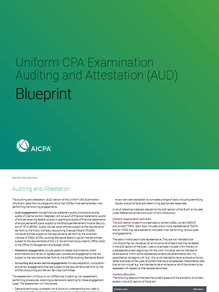 Uniform CPA Examination® Blueprints | PDF | Audit | Internal Control