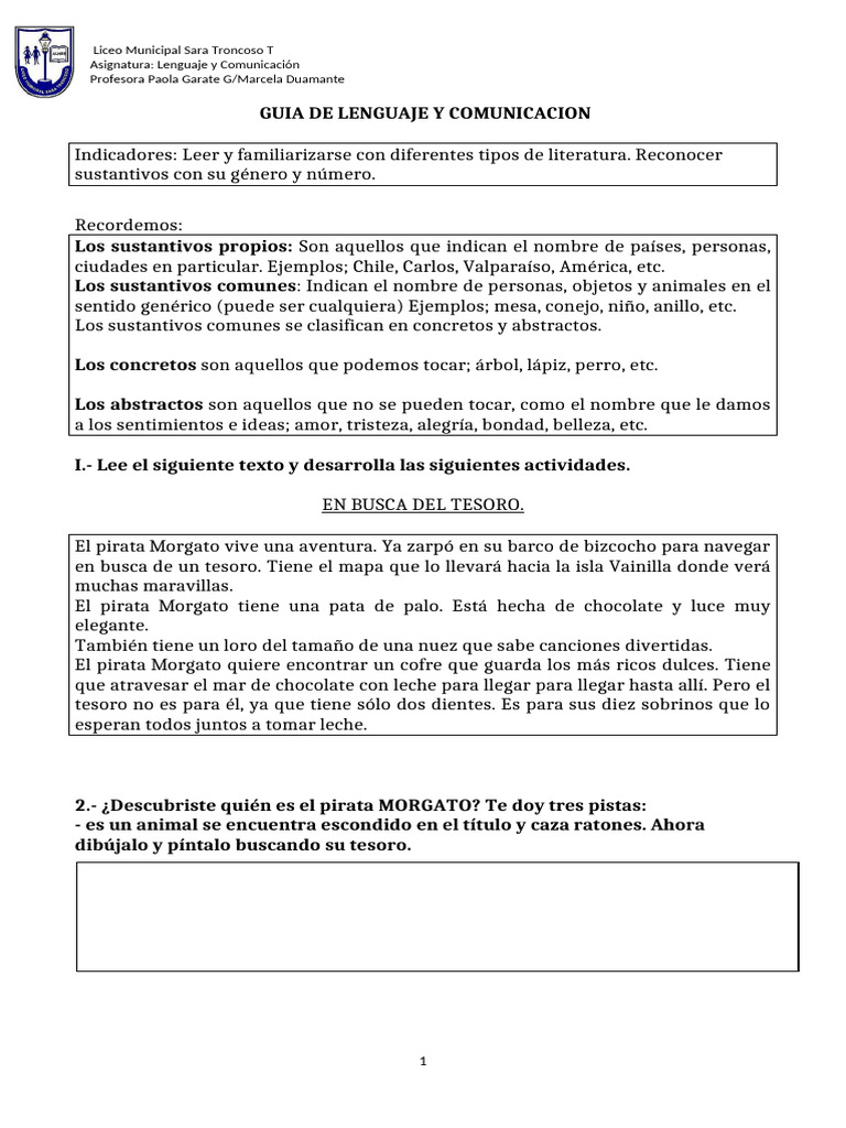 LENGUAJE Guia 1 Tercero Básico Reforzamiento. | PDF | Sustantivo