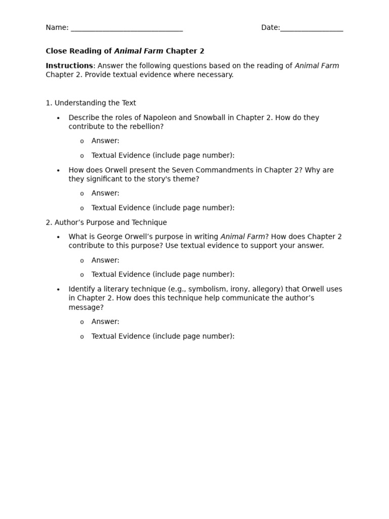 Animal Farm Chapter 2 Analysis Guide | PDF | Language Arts & Discipline