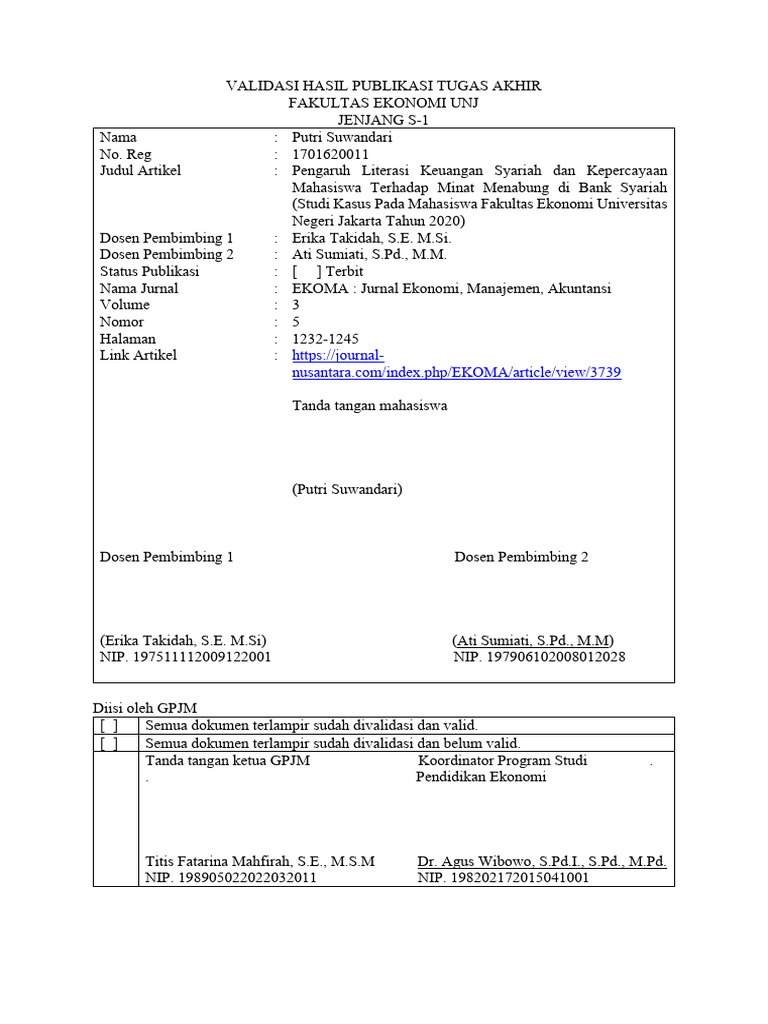Validasi Hasil Publikasi Tugas Akhirnew | PDF | Pengembangan Diri