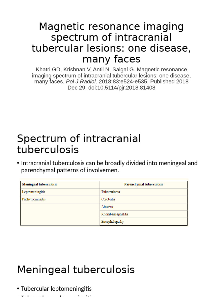 SPektrum Infeksi TB Intrakranial | PDF | Tuberculosis | Meningitis