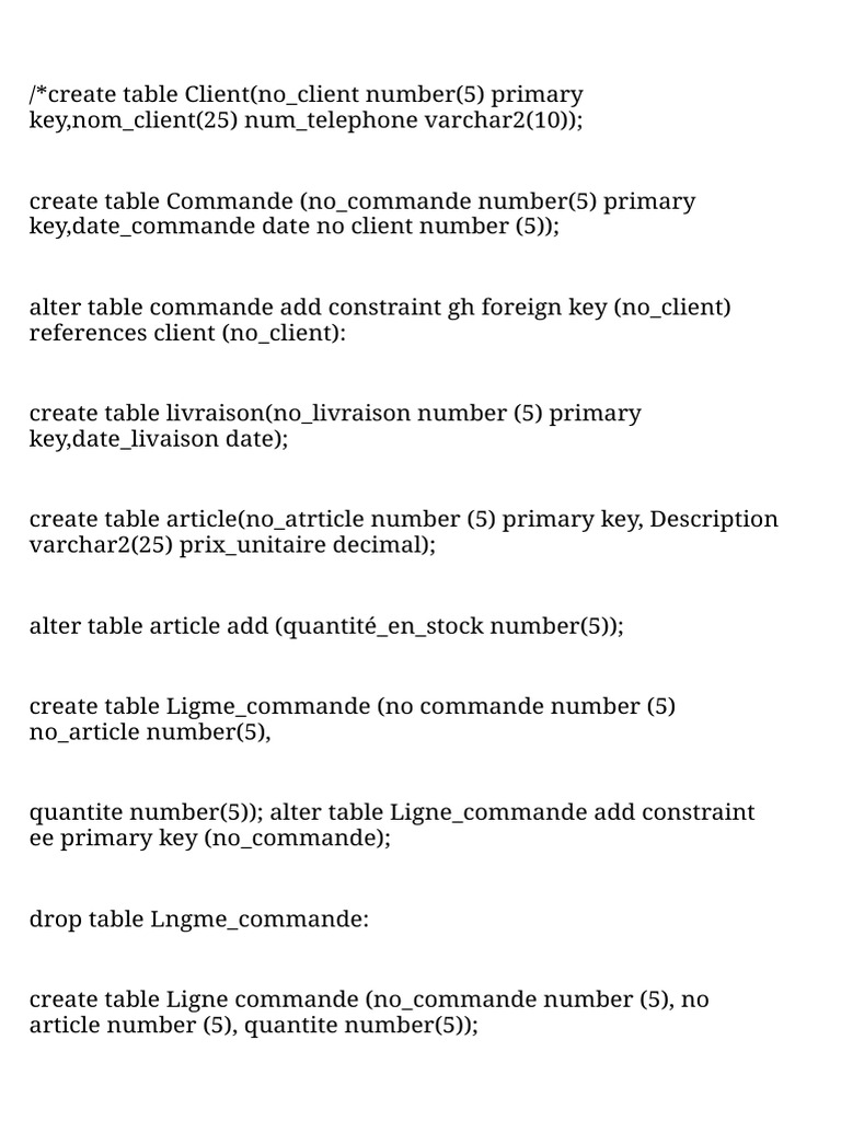SQL Database Schema for Client Orders | PDF | Teaching Methods & Materials | Computers