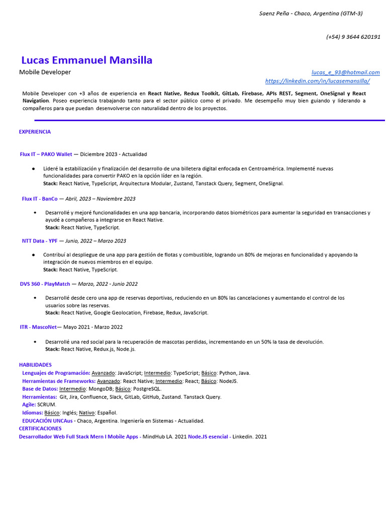 Desarrollador Móvil con Experiencia en React Native | PDF | Programación de computadoras ...