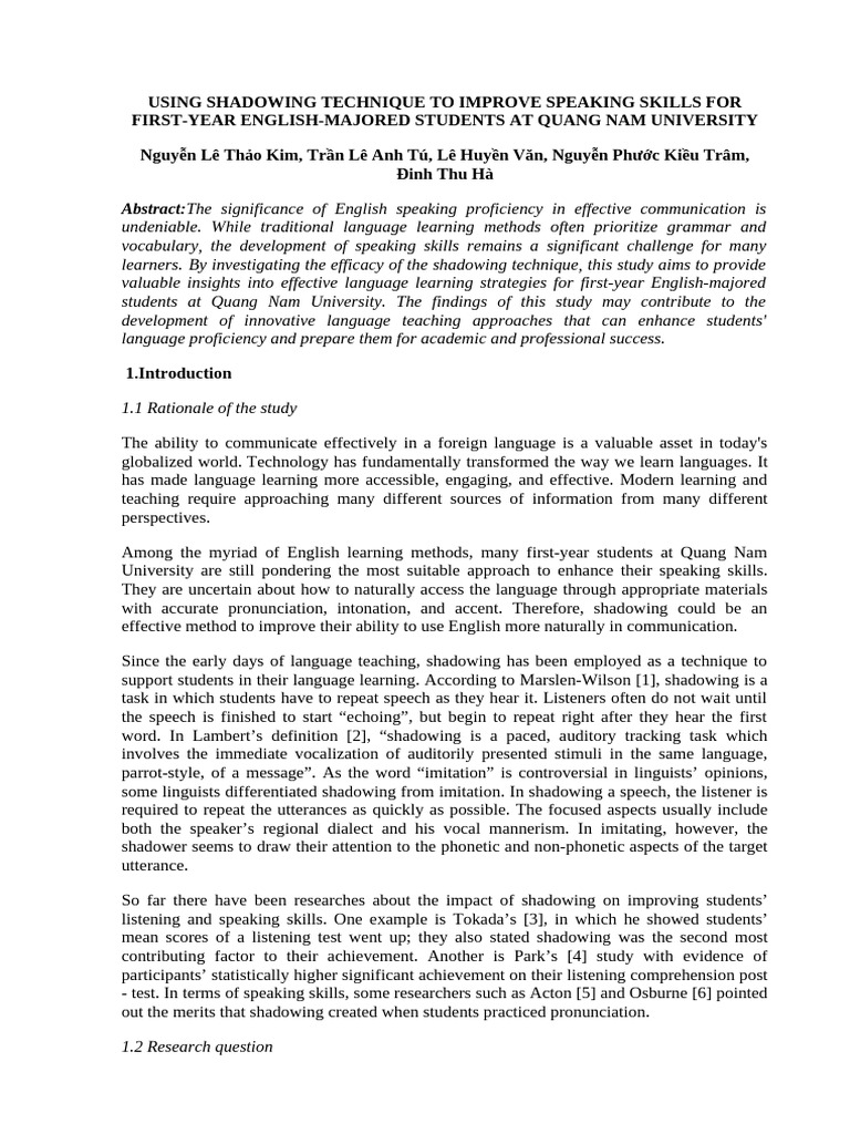 Using Shadowing To Improve Speaking Skills For First | PDF ...
