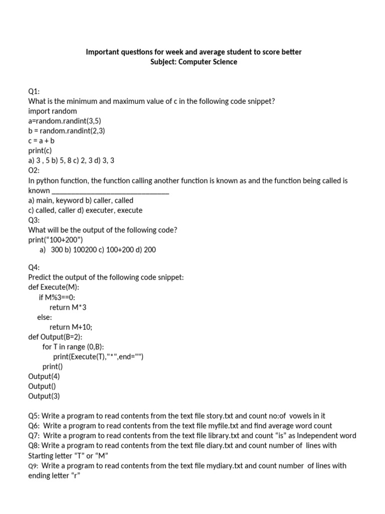 Cs Questions For Students | PDF | Sql | Computing