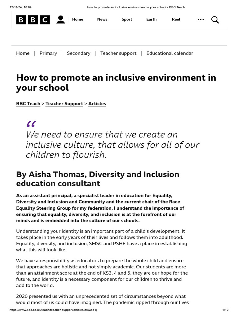How To Promote An Inclusive Environment in Your School - BBC Teach ...
