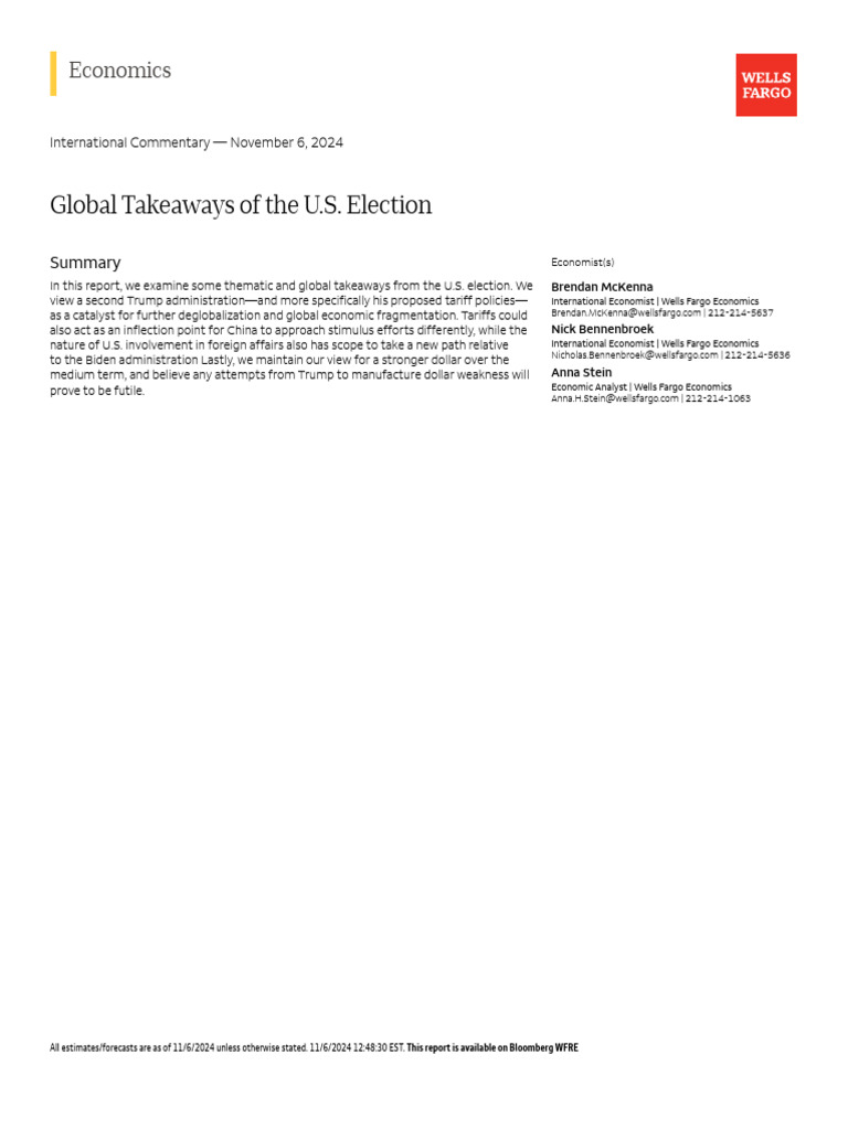 Wells Fargo - Global Takeaways of The US Election | PDF | Inflation ...