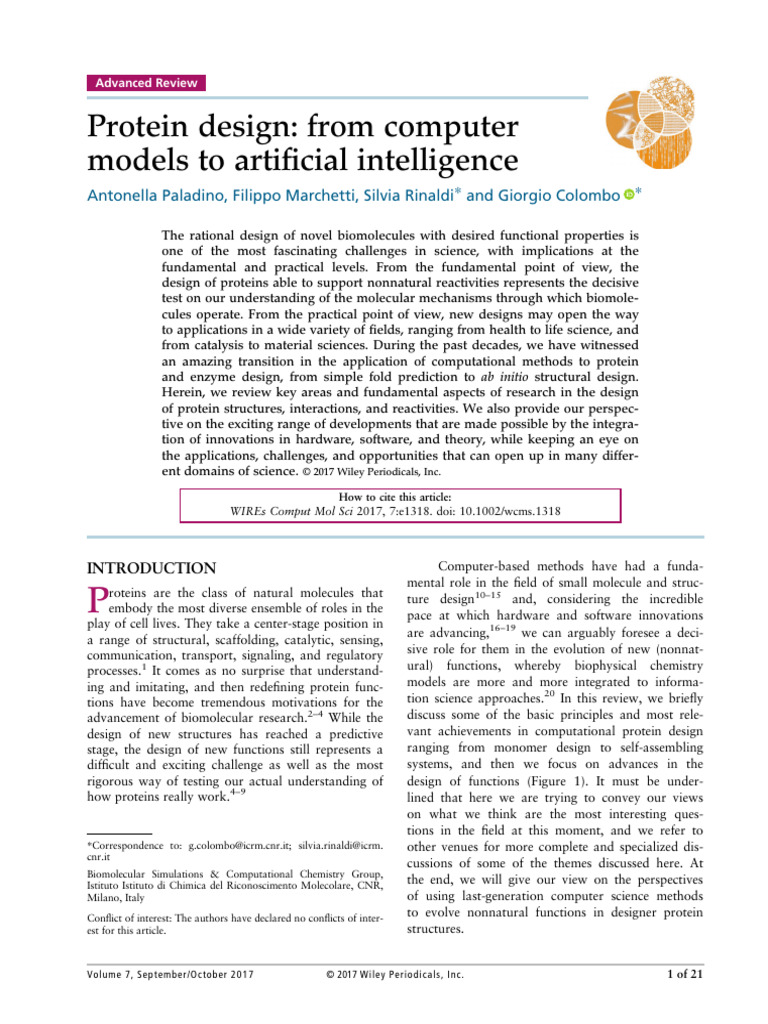 WIREs Comput Mol Sci - 2017 - Paladino - Protein Design From Computer Models To Artificial ...