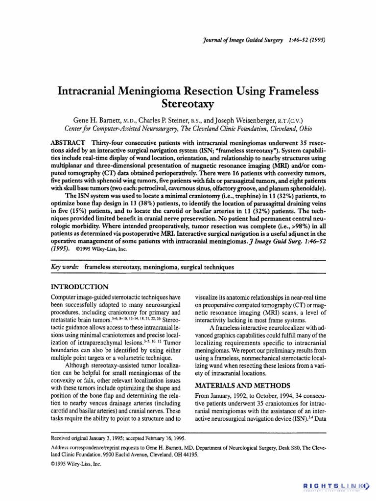 Intracranial Meningioma Resection Using Frameless Stereotaxy (Computer ...