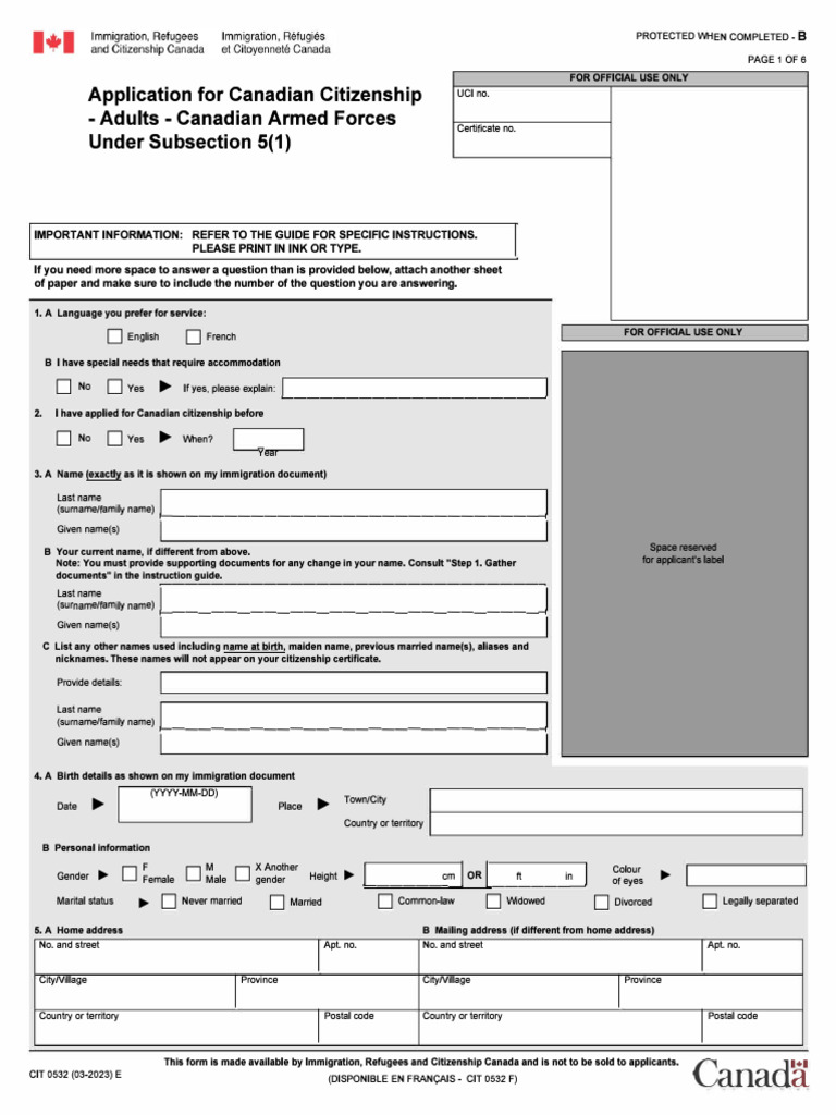 Templateroller Form Cit0532 Application For Canadian Citizenship Adults ...