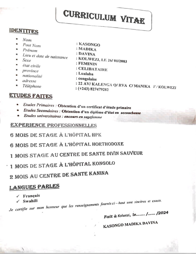 Kasongo Madika Davina | PDF