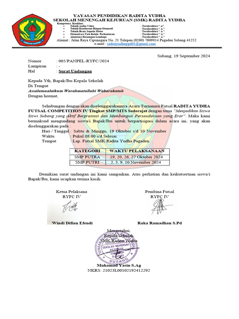 Surat Undangan Peserta RYFC IV 2024 | PDF