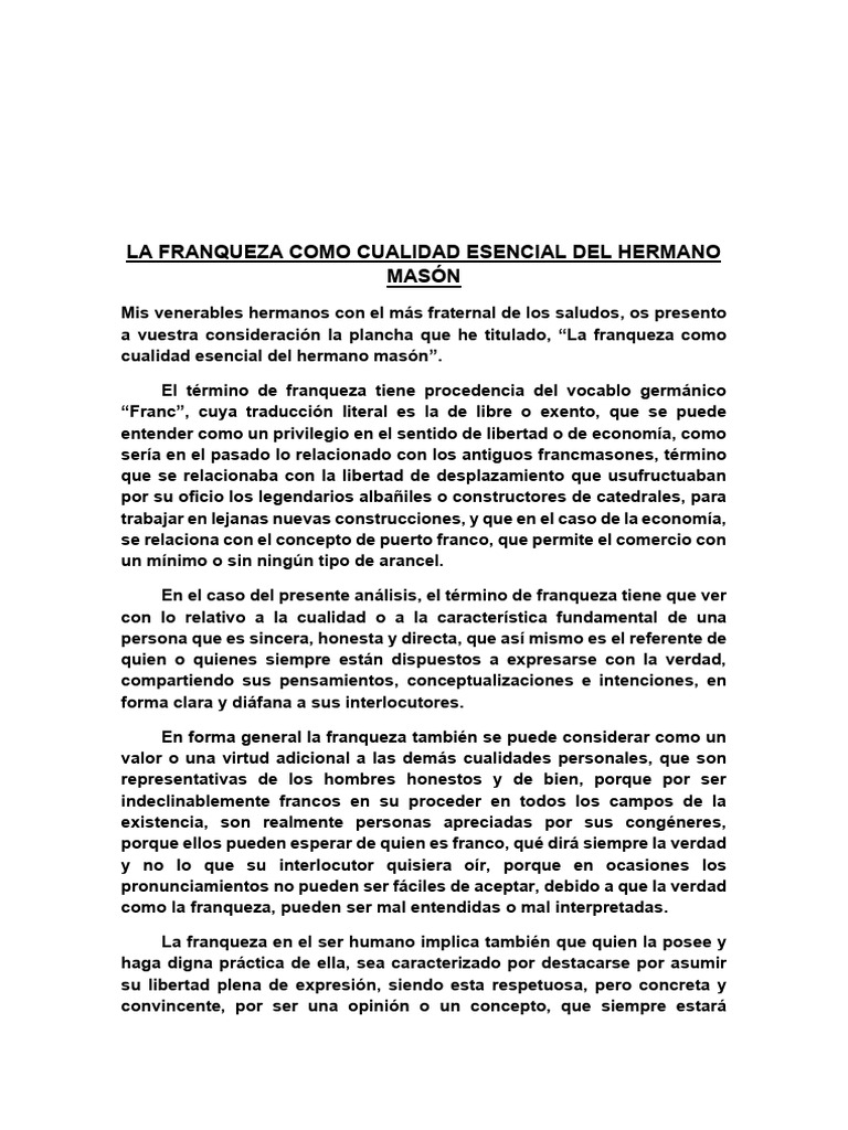 Anonimo - La Franqueza Como Cualidad Esencial Del Hermano Mason | PDF ...