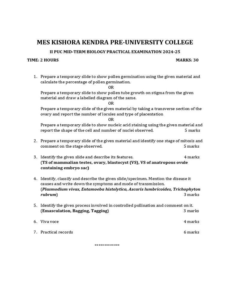 II Puc Mid-Term Practical 24-25 | PDF