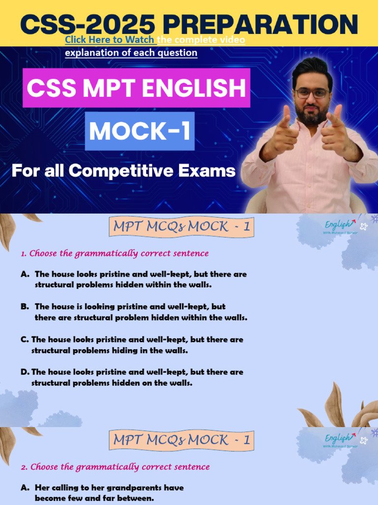 CSS MPT Mock-1 Youtube Live | PDF | Verb | Linguistics