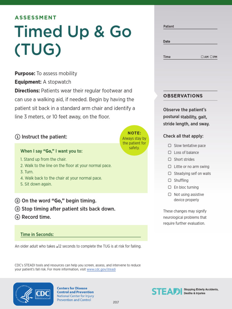 Timed Up & Go (TUG) Mobility Test | PDF | Balance (Ability) | Diseases ...