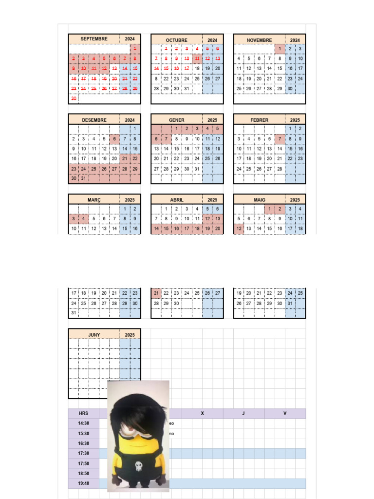 Calencdario 2024-25 - Hoja 1 | PDF