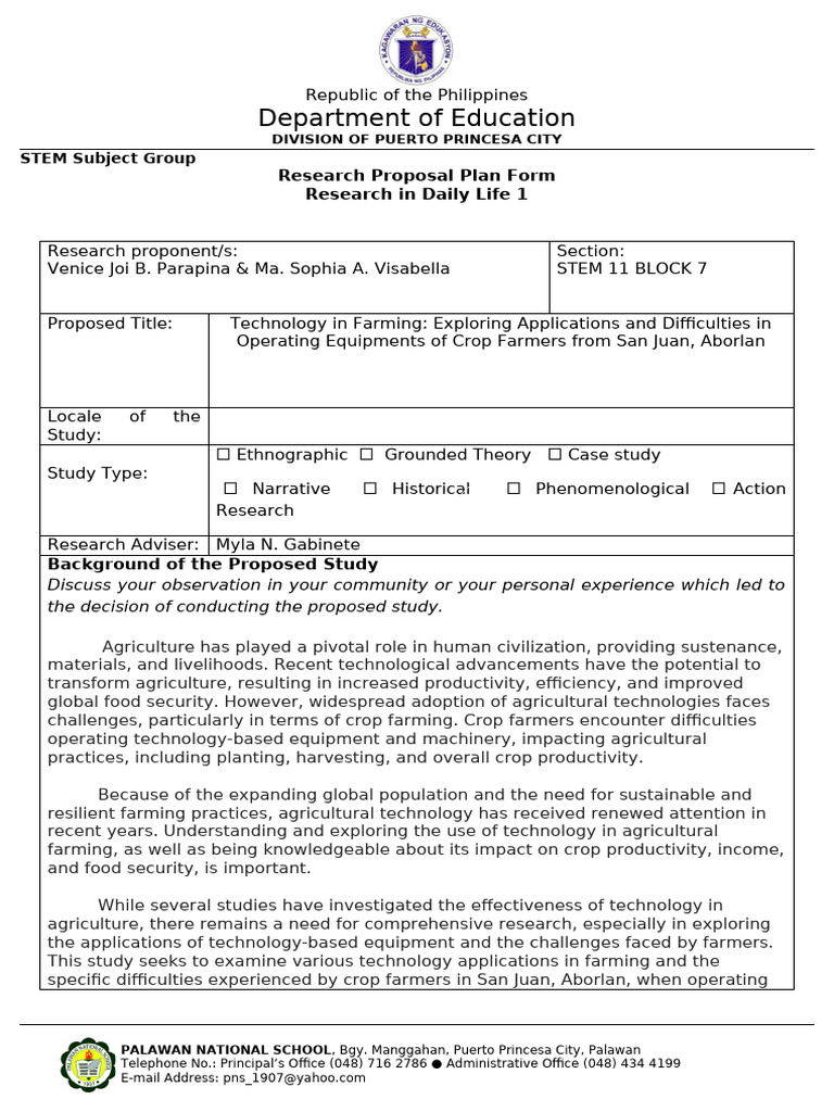STEM Title Proposal Format Revised 3.0 RDL1 | PDF | Agriculture | Agricultural Productivity