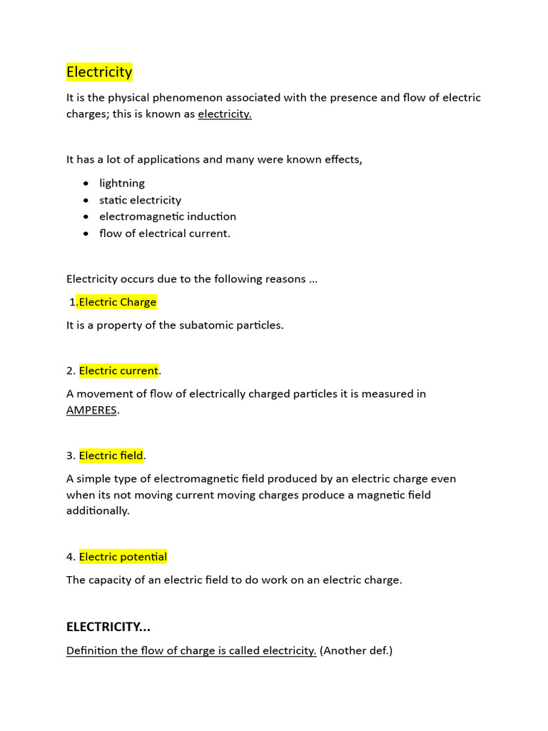 Electricity Class 10 | PDF | Electric Charge | Electrical Resistance ...
