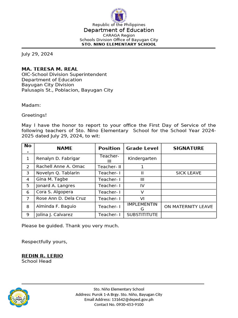 First-Day-of-Service SNES 24 | PDF