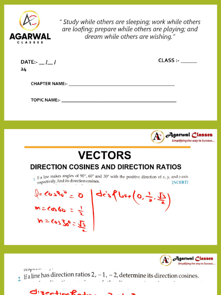 Direction Cosines Exercise | PDF