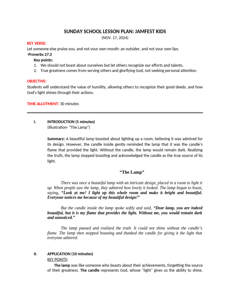 Humble in Service Lesson Plan - 11 17 24 | PDF | Humility