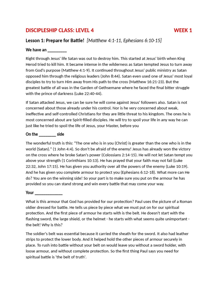 DISCIPLESHIP CLASS LEVEL 4 WEEK 1 Lesson 1 2 | PDF | Jesus | Disciple ...