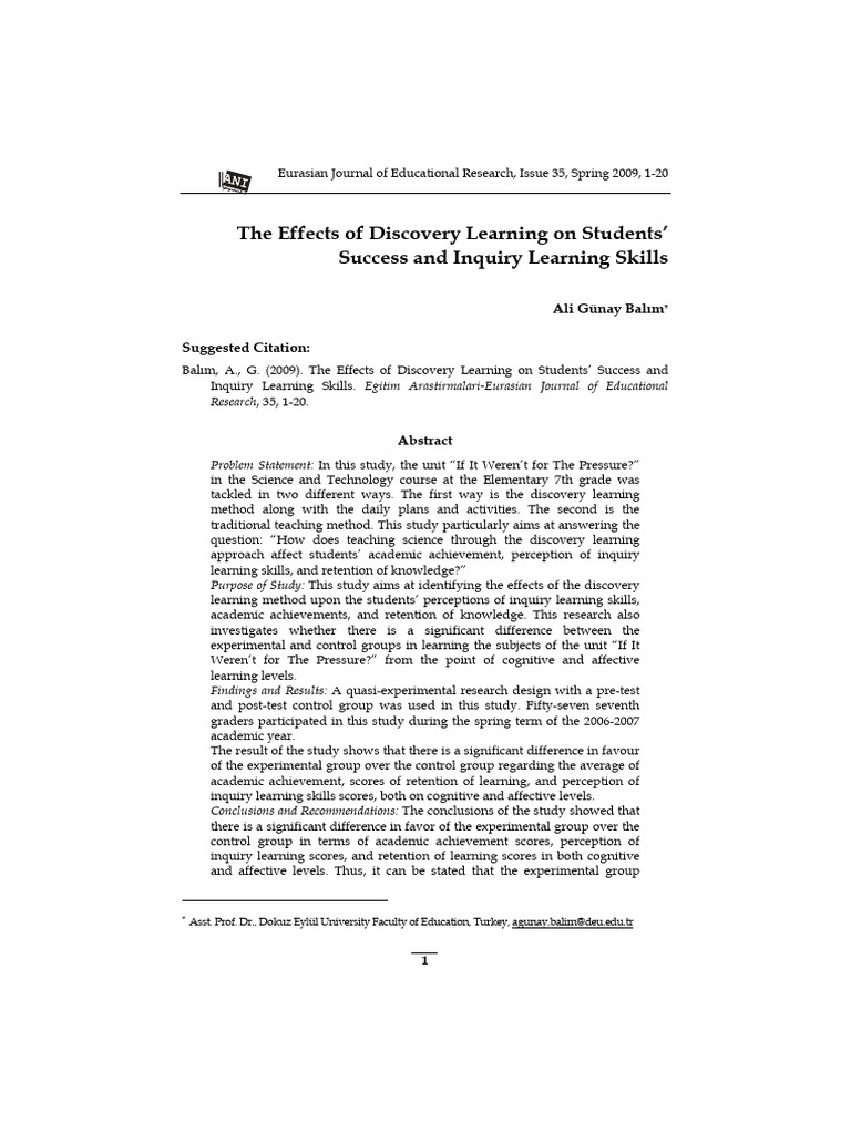 The Effects of Discovery Learning On Stu | PDF | Inquiry Based Learning ...