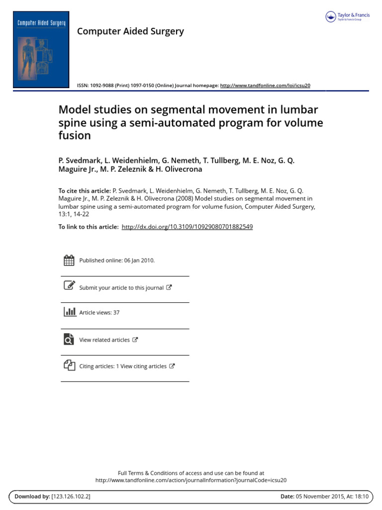 Model Studies On Segmental Movement in Lumbar Spine Using A Semi ...