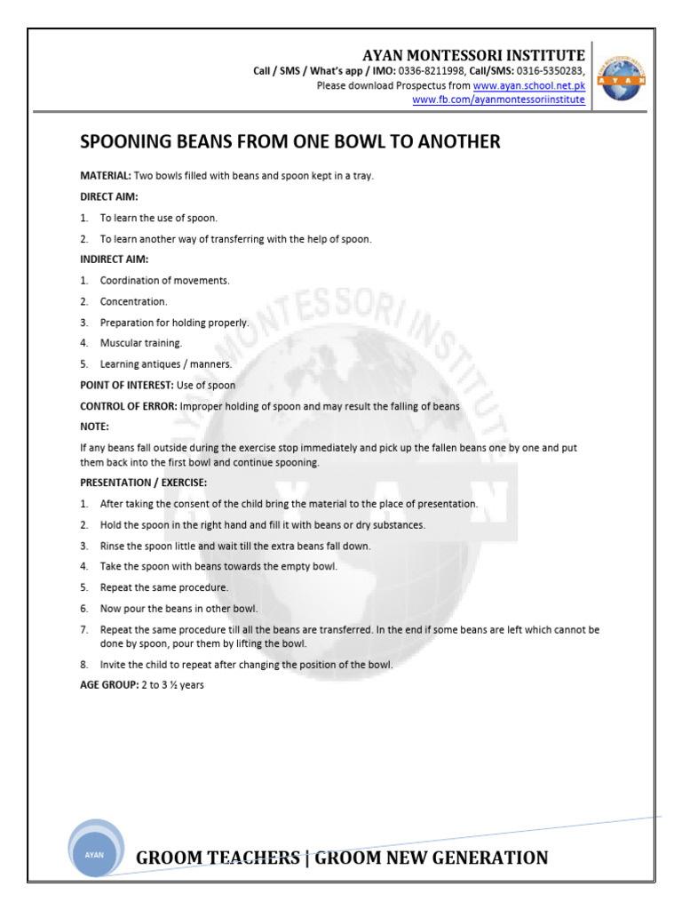 Montessori Bean Pouring Activity | PDF