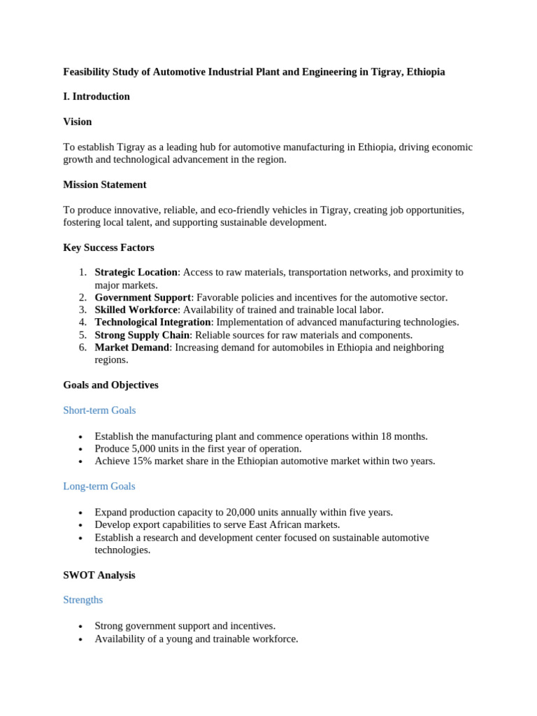 Feasibility Study of Automotive Industrial Plant and Engineering in ...