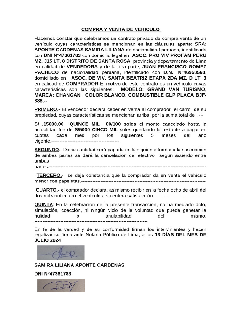 Contrato de Compra-Venta de Vehículo | PDF