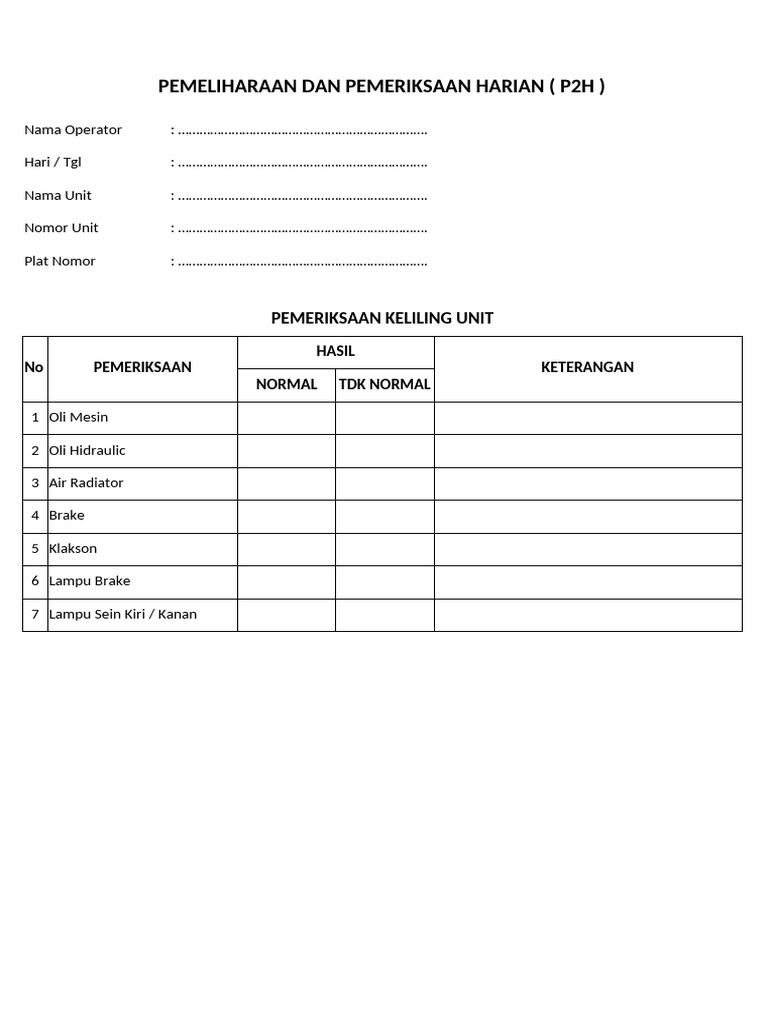 Pemeliharaan Dan Pemeriksaan Harian (p2h) | PDF