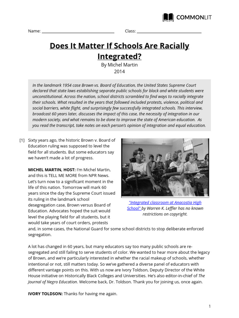 Does It Matter If Schools Are Racially Integrated - Student | PDF ...