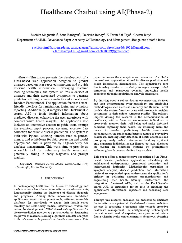 AI-Powered Healthcare Chatbot | PDF | Machine Learning | Databases