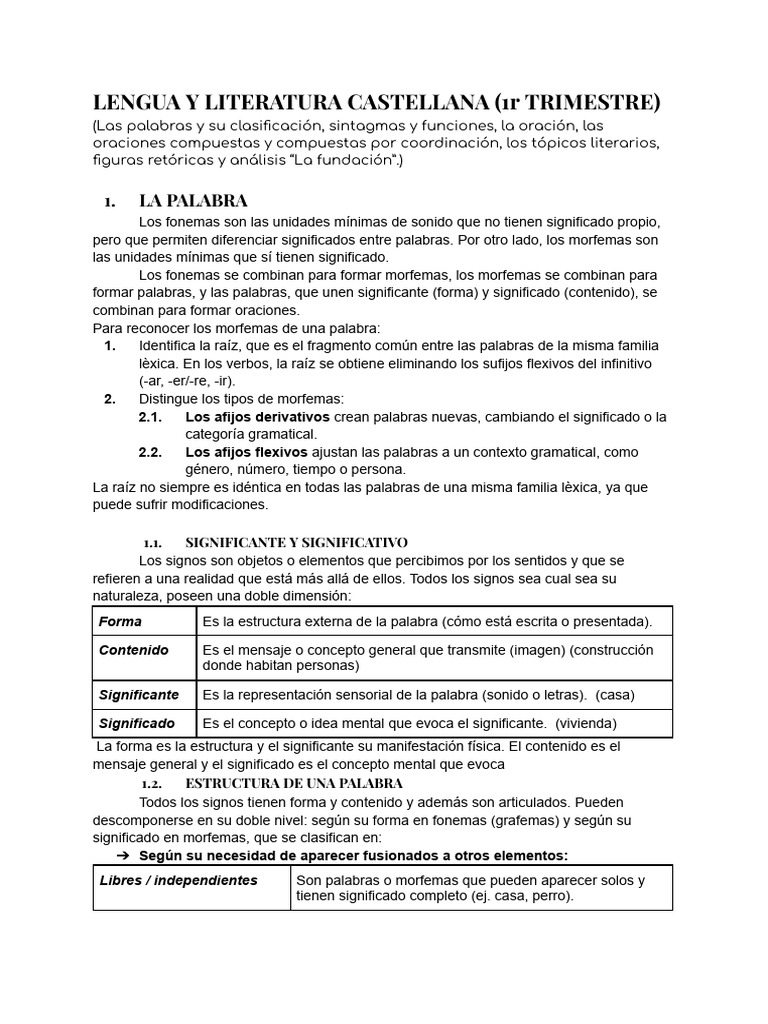 Resumen Castellano 1r Trimestre | PDF | Adverbio | Verbo