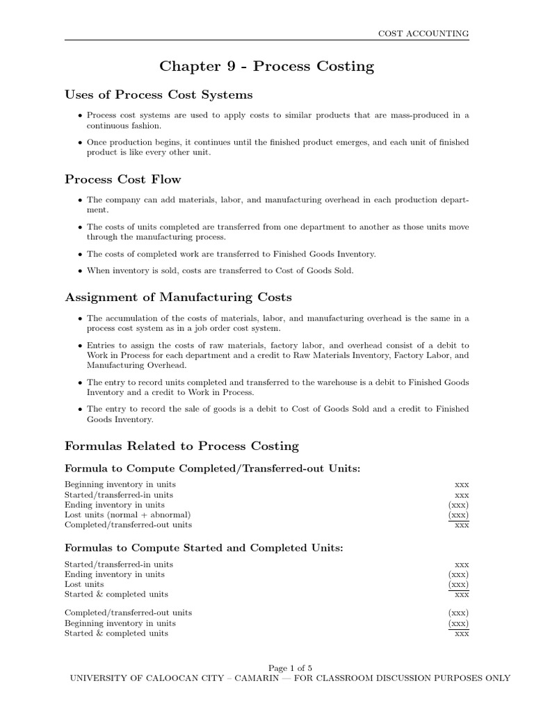 Chapter 9 Process Costing | PDF | Inventory | Cost Of Goods Sold