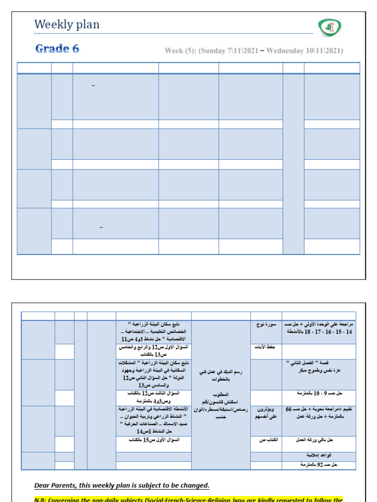 weekly-plan-grade-6-week-5 | PDF