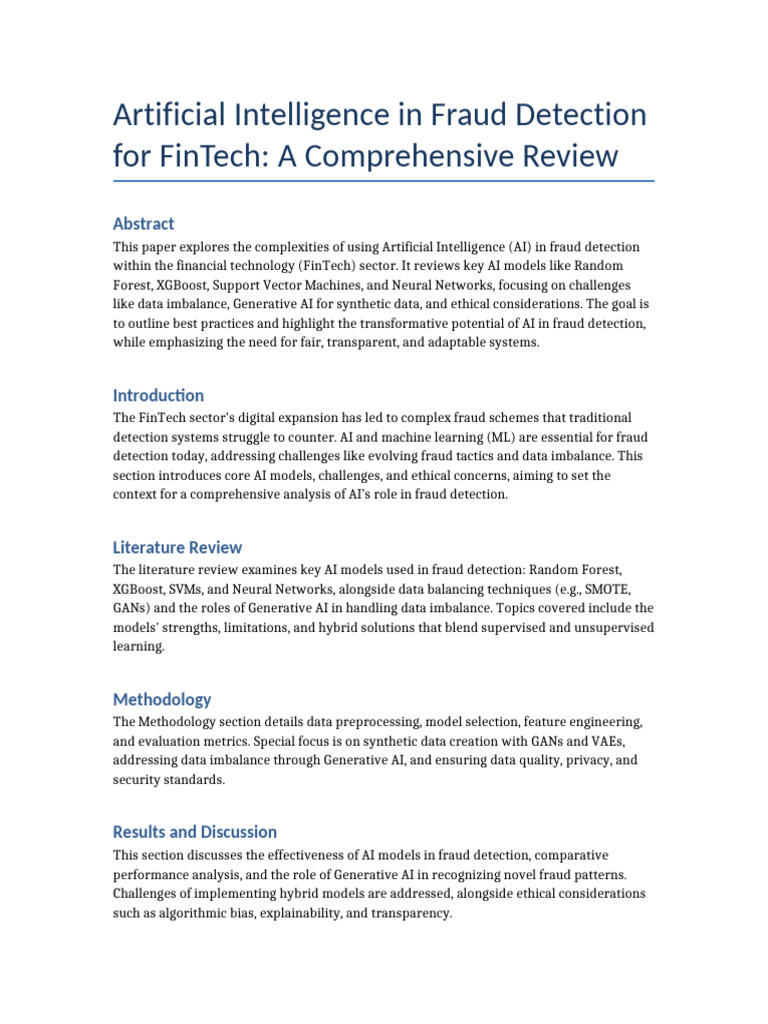 Final Detailed AI Fraud Detection For FinTech | PDF | Artificial ...