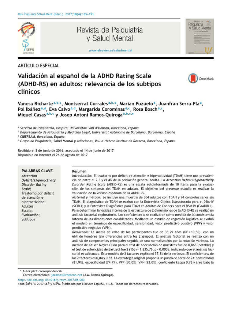 ADHD Rating Scale (ADHD-RS) VALIDACION ESPAÑOLA | PDF | Desorden hiperactivo y deficit de ...
