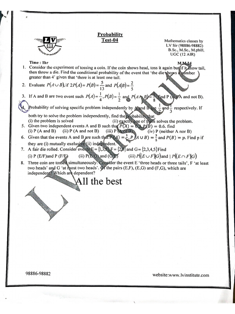 Probability 04 Solutions (+2) | PDF