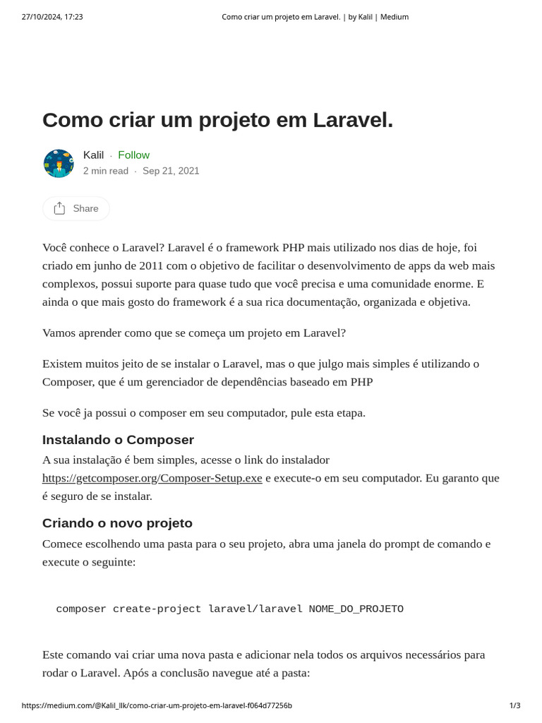 Como Criar Um Projeto em Laravel. - by Kalil - Medium | PDF | Rede mundial de computadores ...