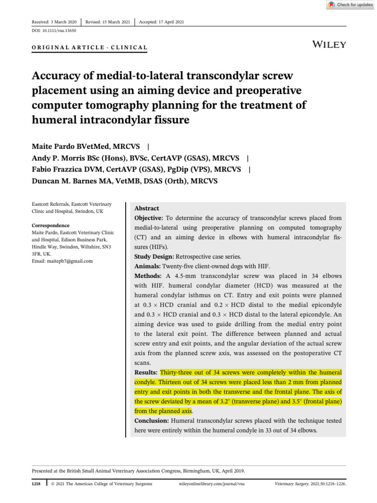 Accuracy of Medial-To-Lateral Transcondylar Screw Placement Using An ...