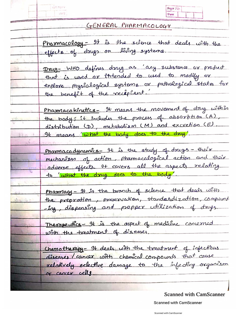 General Pharmacology Handwritten Notes | PDF