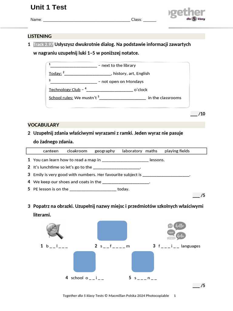 School Test for 5th Grade Students | PDF